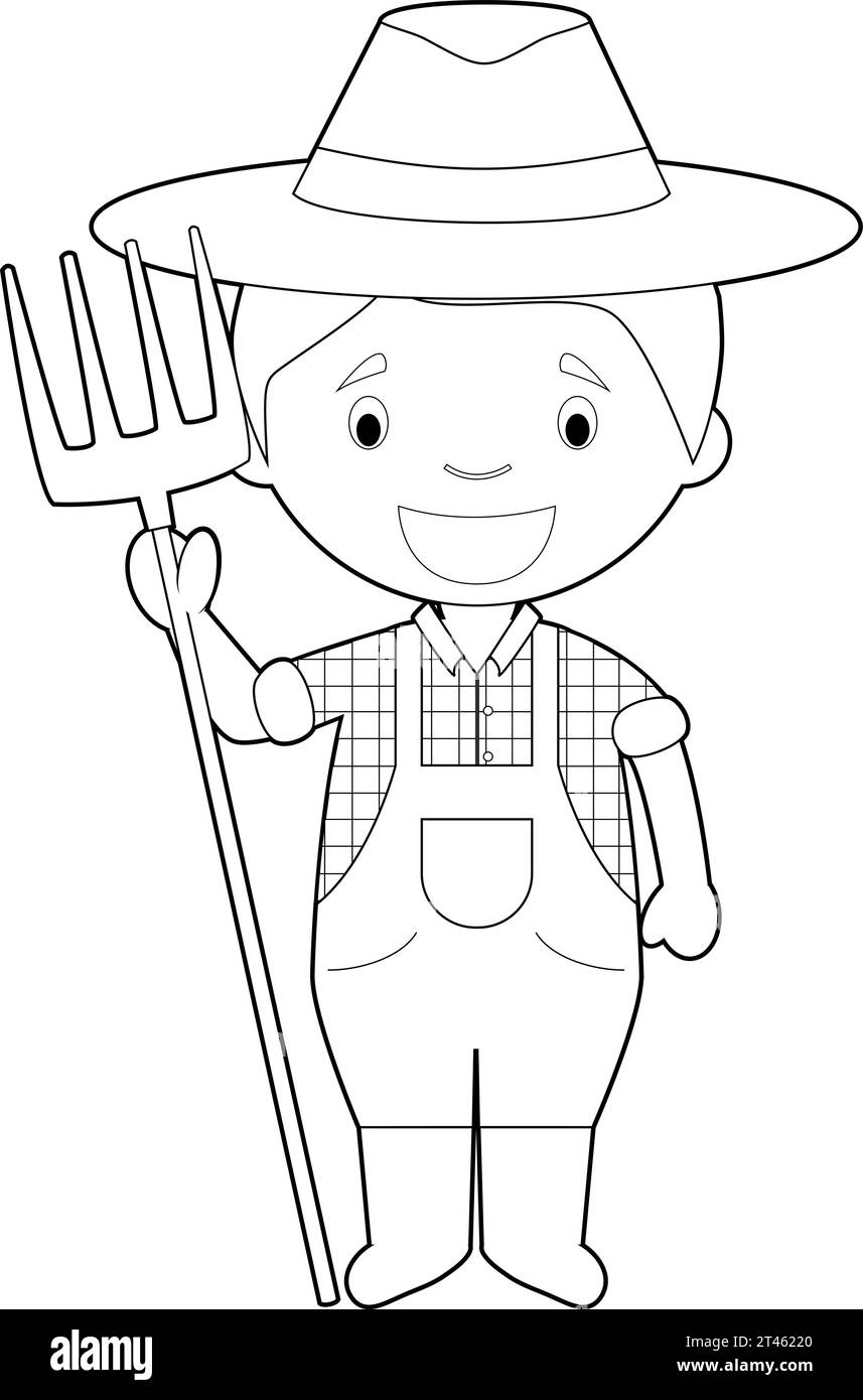 Easy coloring cartoon vector illustration of a farmer Stock Vector ...