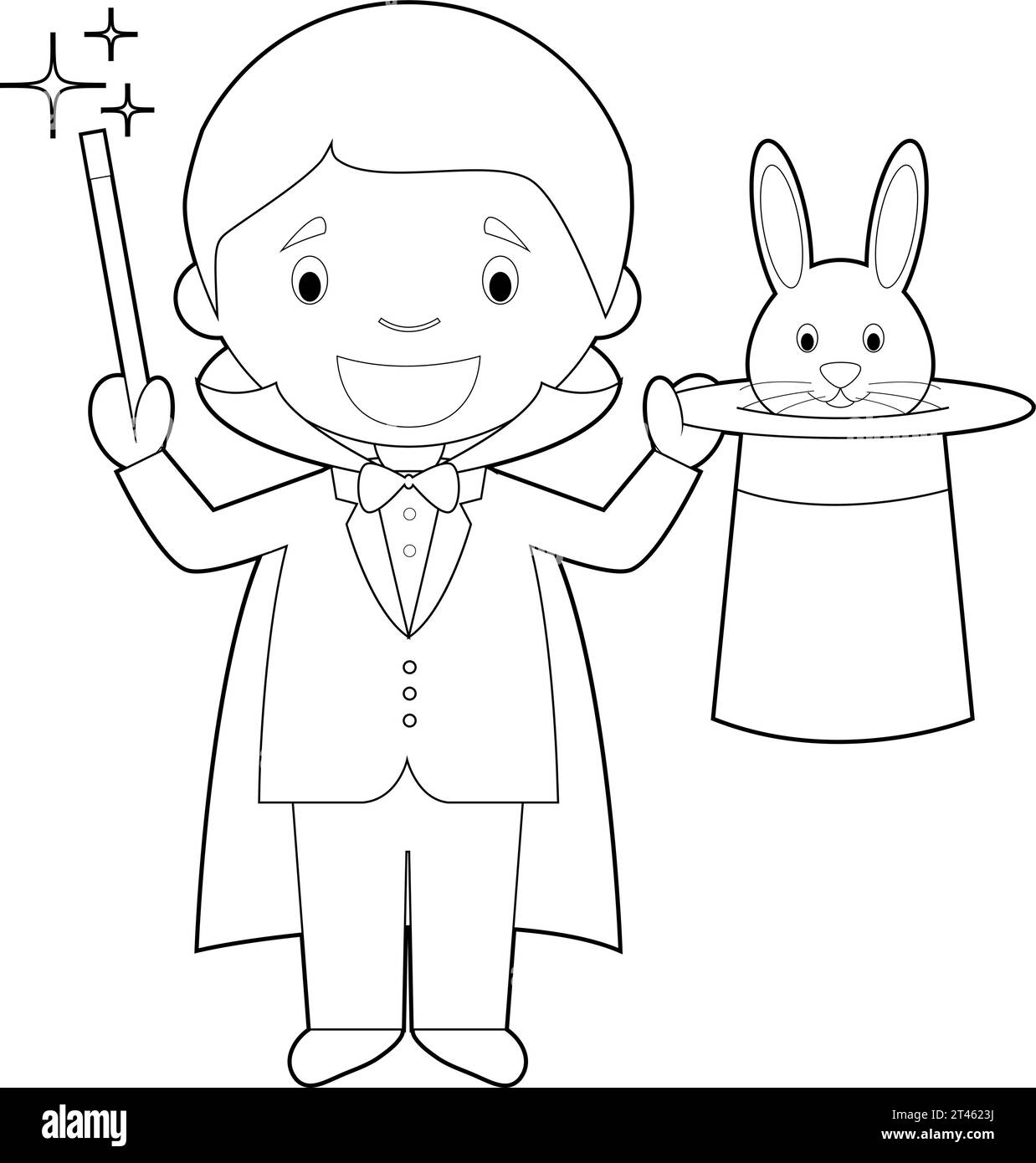 Easy coloring cartoon vector illustration of a magician Stock Vector ...