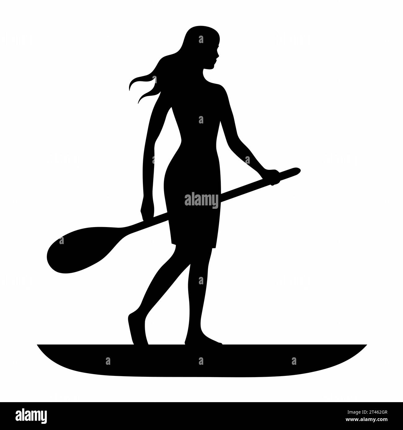 Paddleboarding woman silhouette. Paddleboarding woman black icon on white background Stock ...