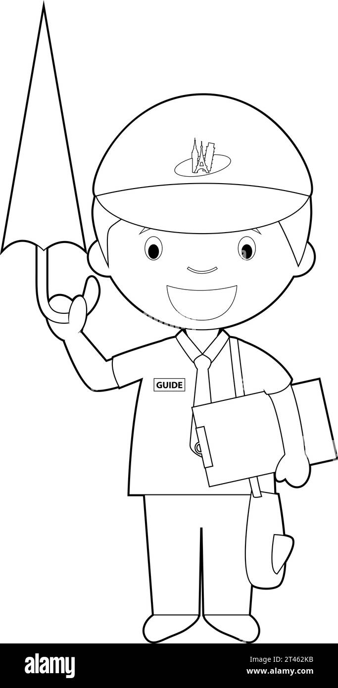 Easy coloring cartoon vector illustration of a touristic guide Stock ...