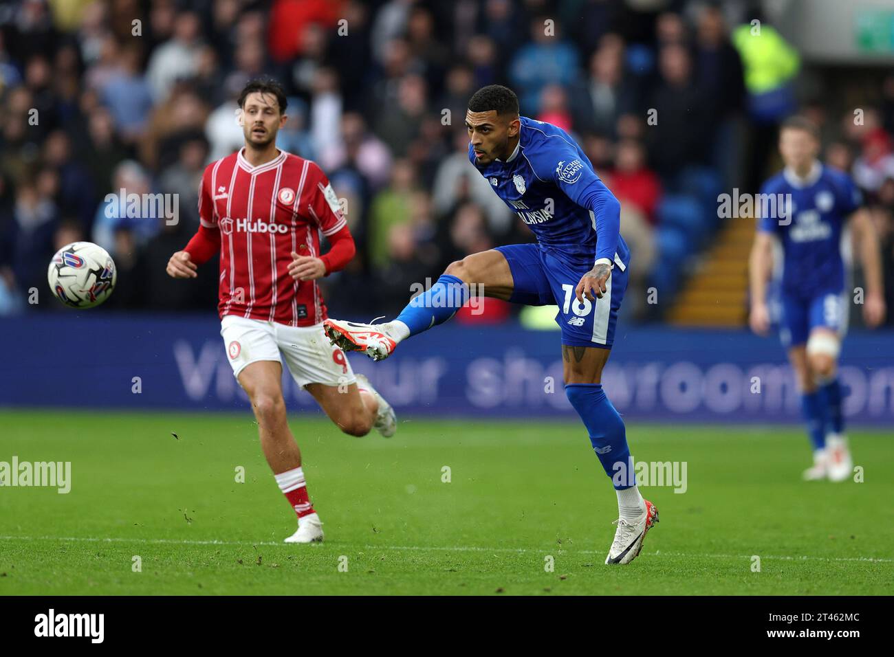 Cardiff, UK. 28th Oct, 2023. Karlan Grant of Cardiff City in action ...