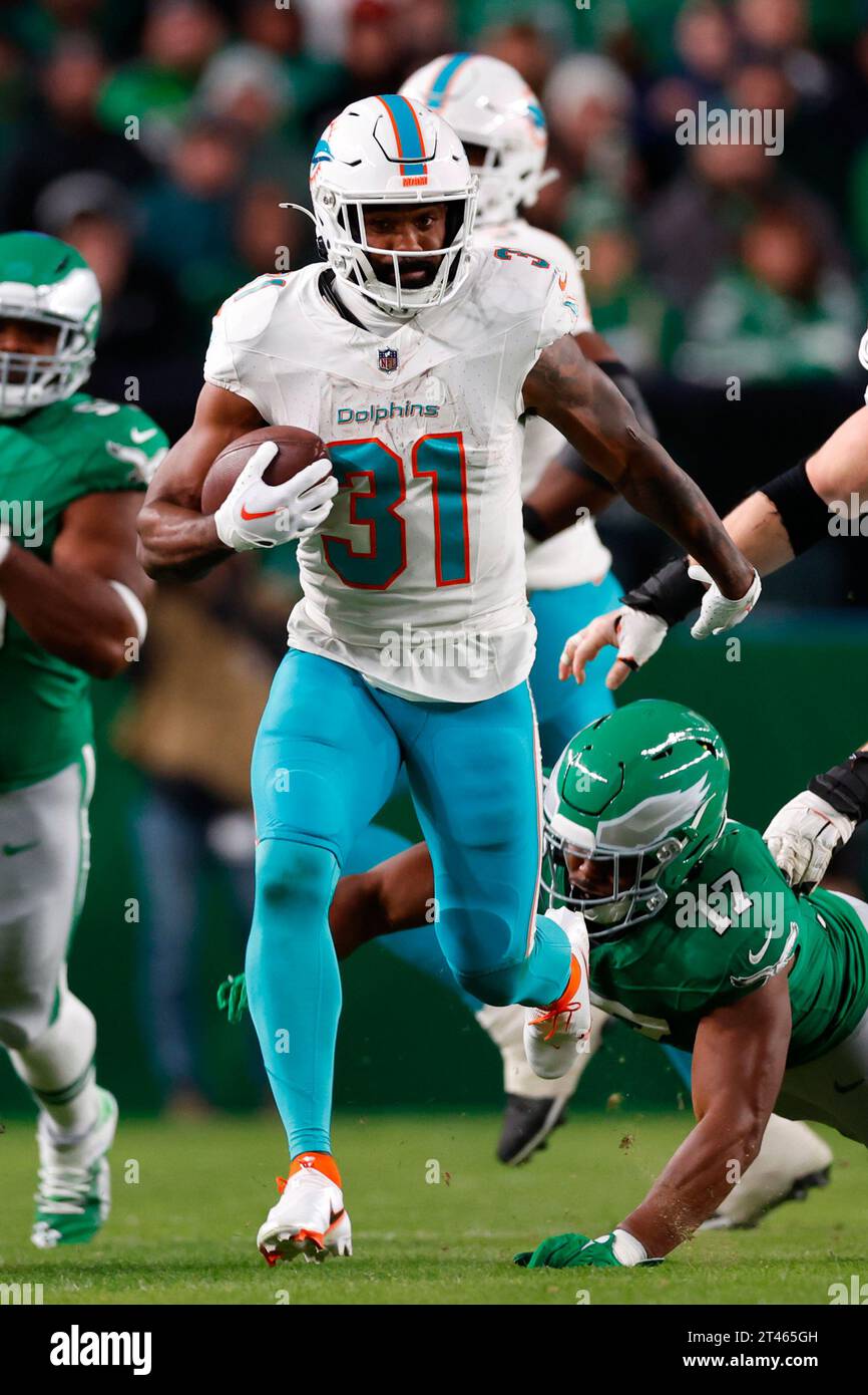 Miami Dolphins running back Raheem Mostert (31) in action against the Philadelphia Eagles during ...