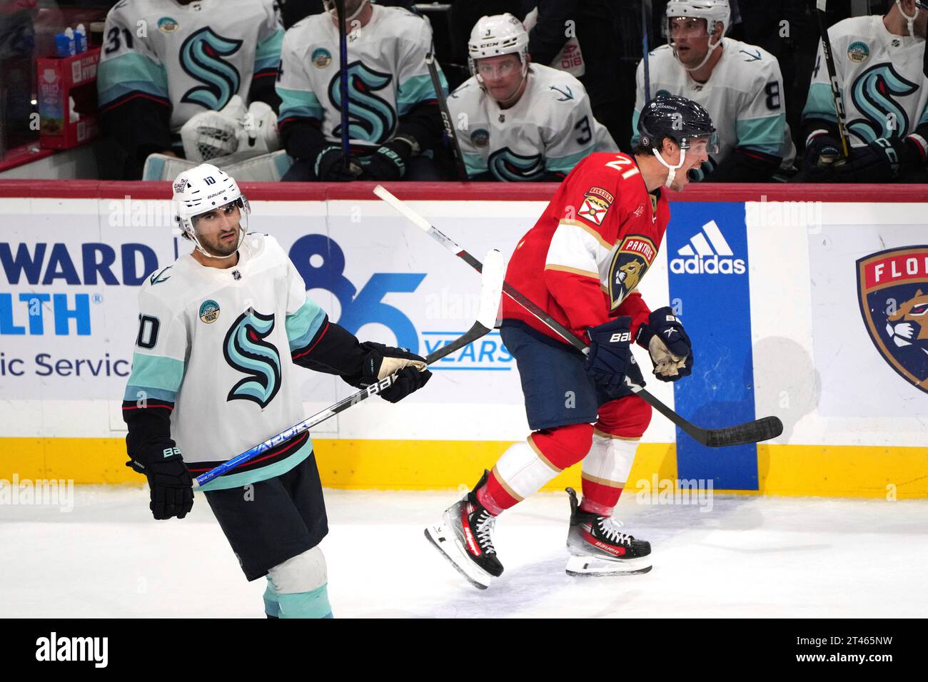 Florida Panthers center Nick Cousins (21) celebrates a goal against the ...