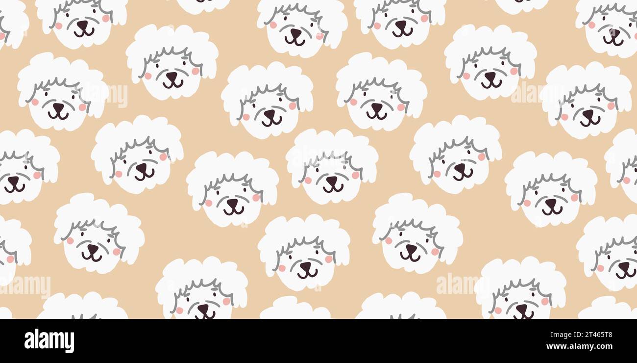 Vector seamless pattern with cute white dog faces. Dog pattern on beige ...
