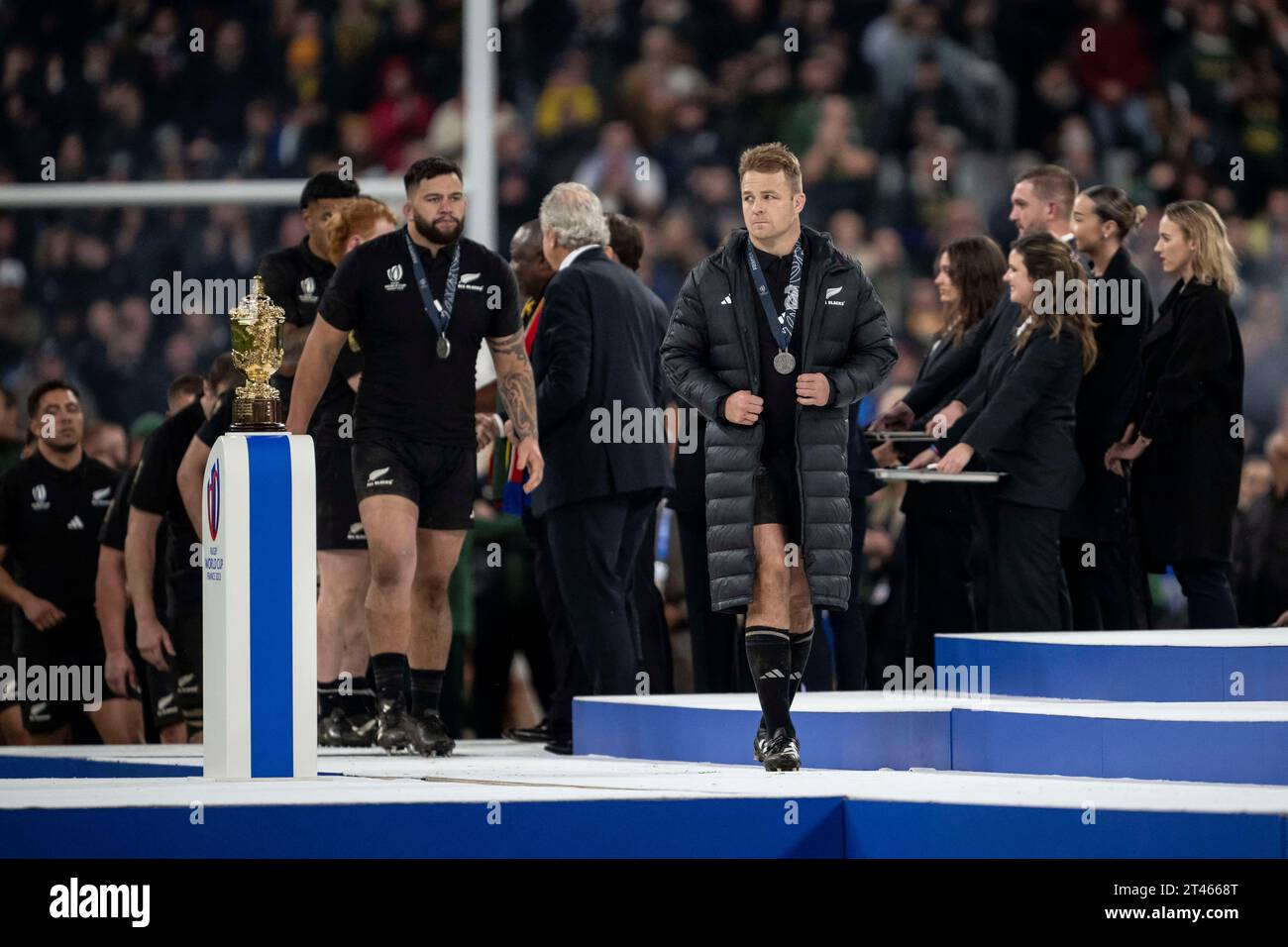 New Zealand's openside flanker and captain Sam Cane reacts as he walks ...