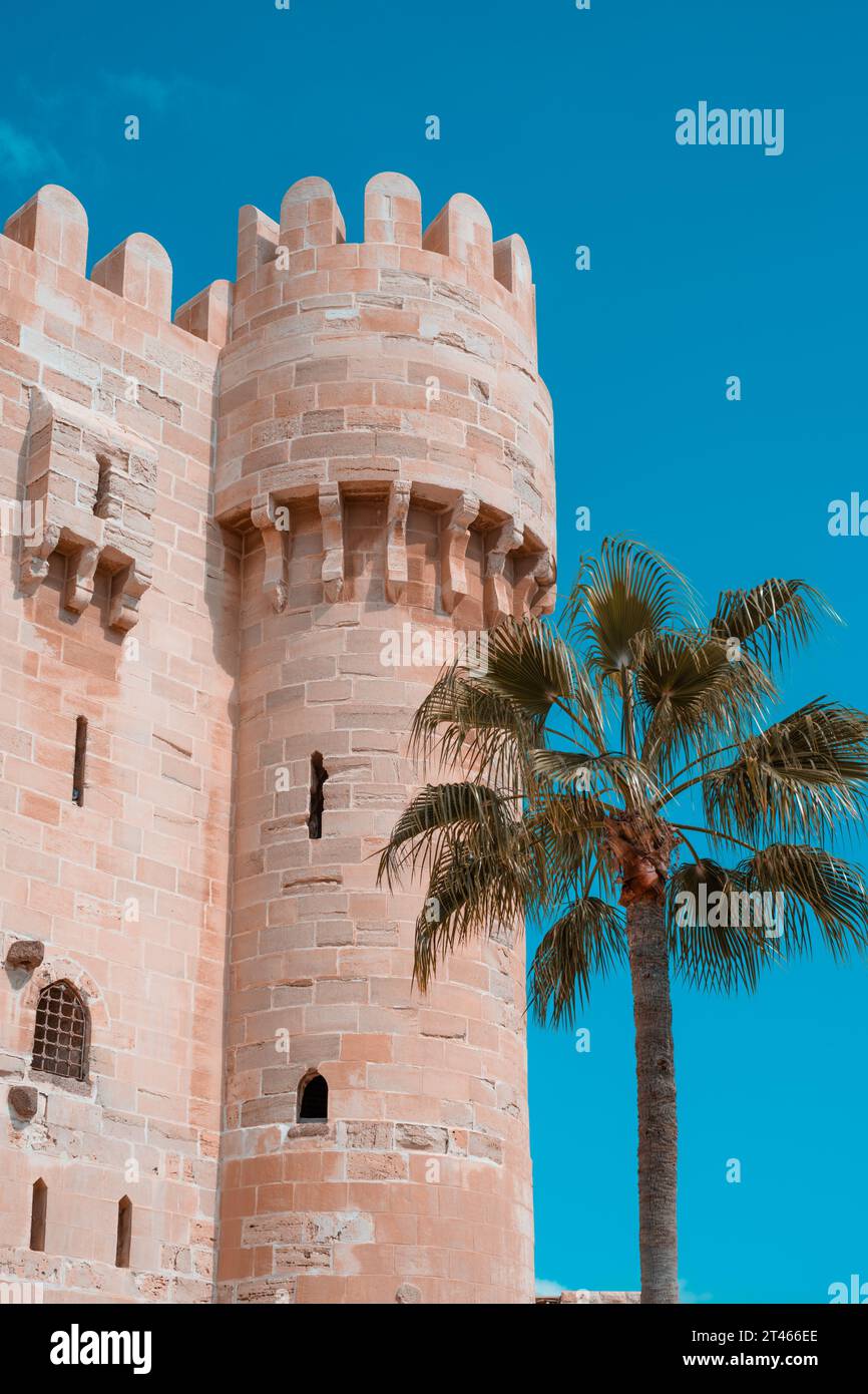 The imposing stone walls of the Qaitbay Citadel in Alexandria Stock ...
