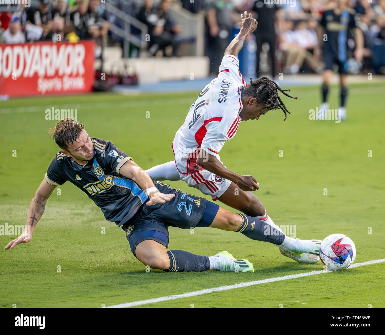 Kai Wagner Philadelphia Union defender (#27) makes a successful tackle ...