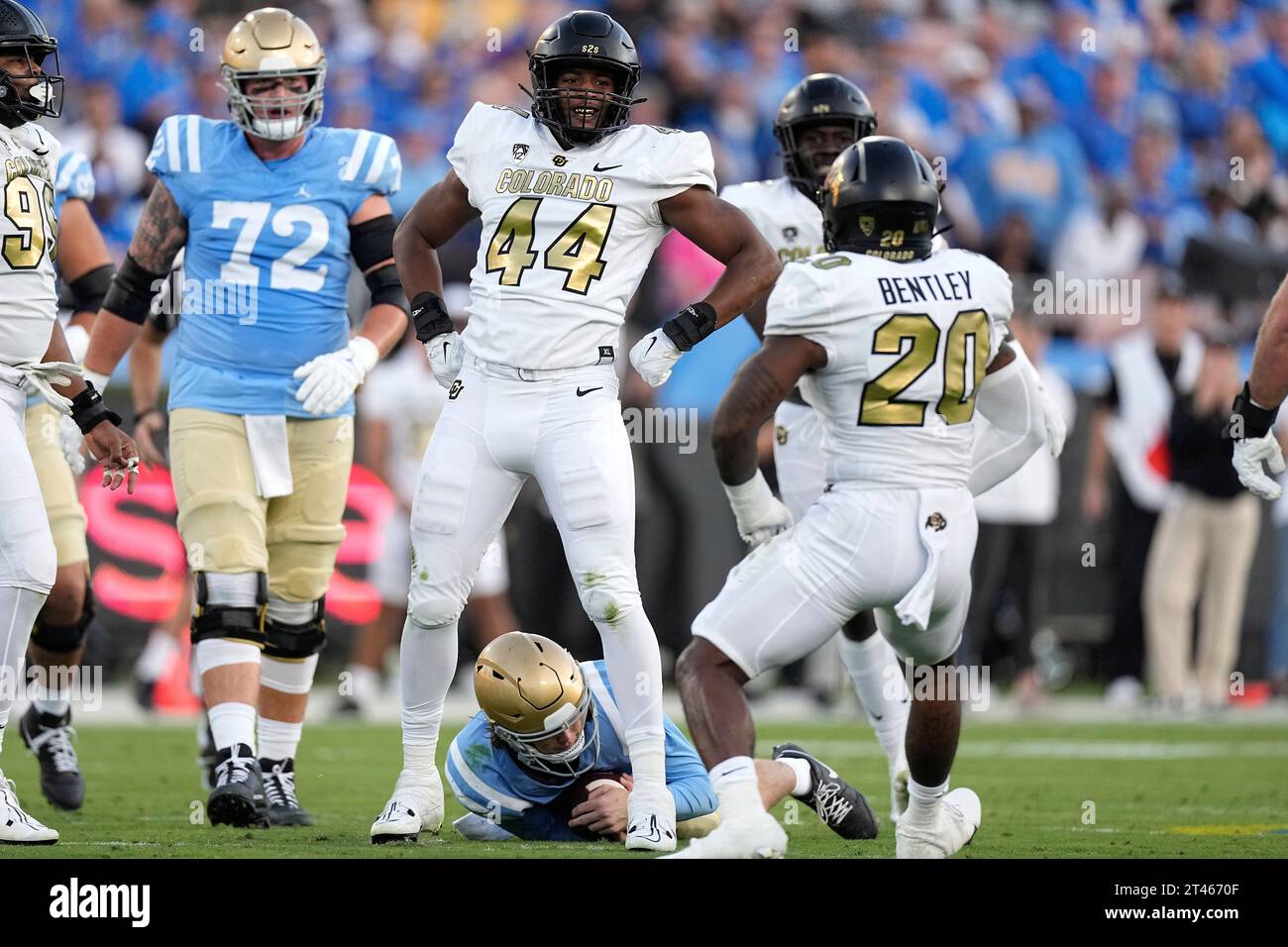 Colorado linebacker Jordan Domineck (44) celebrates with linebacker ...
