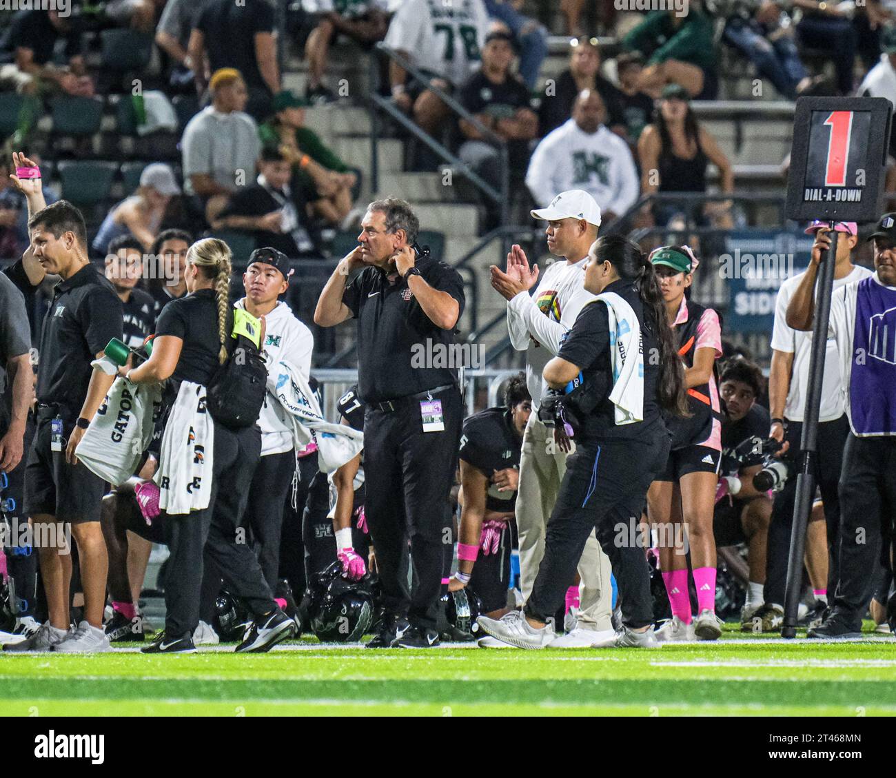 October 14, 2023: Hawaii Rainbow Warriors head coach Timmy Chang and ...