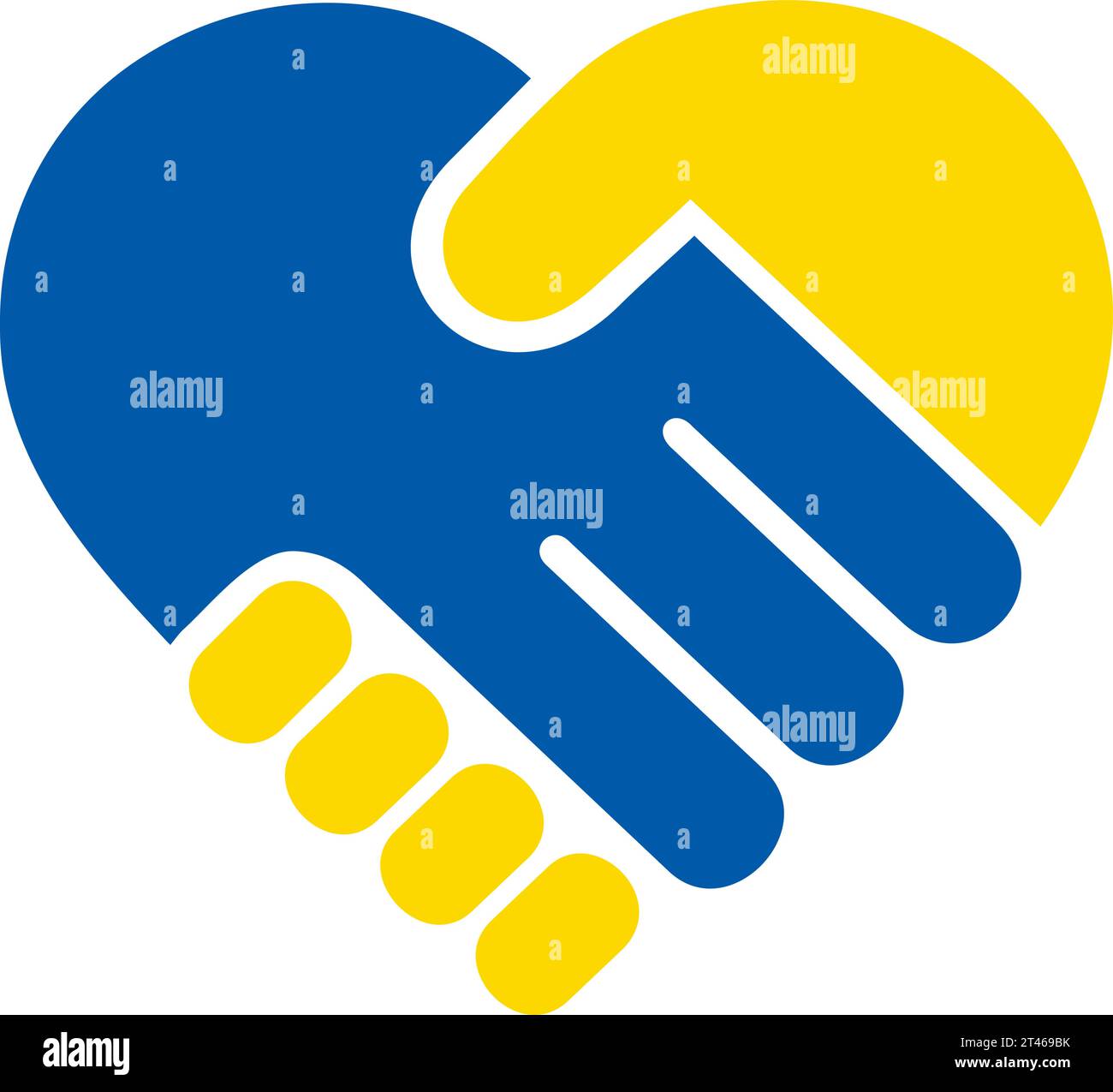 Ukrainian flag colors icon of handshake in the form of a heart as a ...