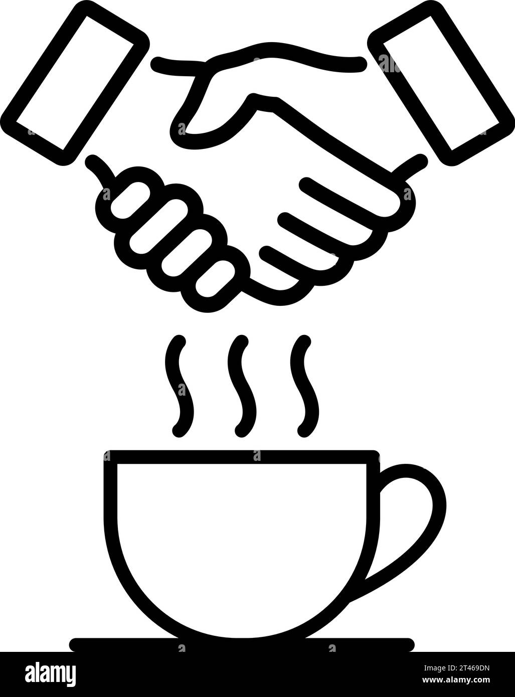 Linear icon of handshake of two hands and cup of coffee as concept of ...