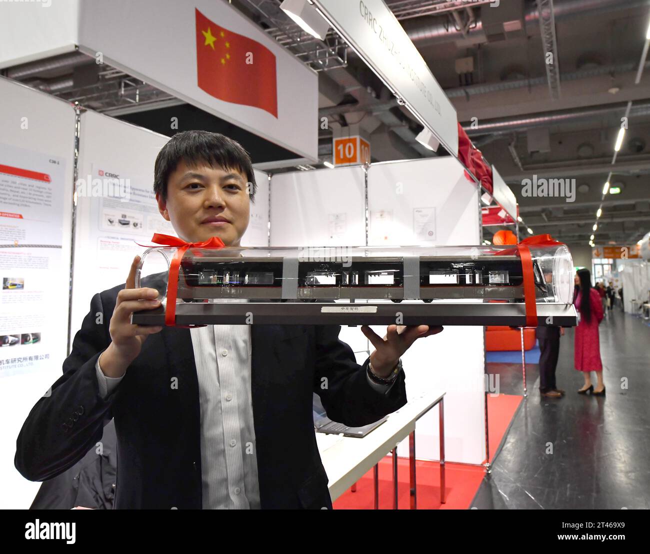 Nuremberg, Germany. 28th Oct, 2023. A staff member of CRRC Zhuzhou ...