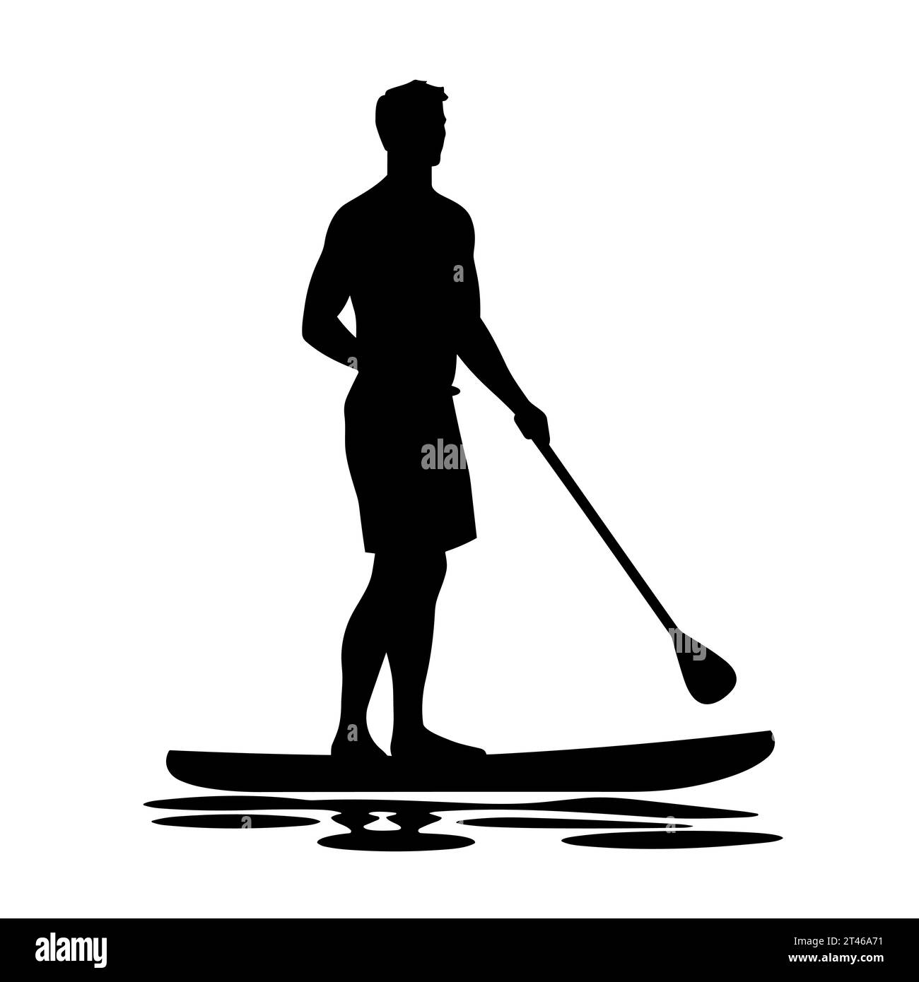 Paddleboarding man silhouette. Paddleboarding man black icon on white background Stock Vector ...