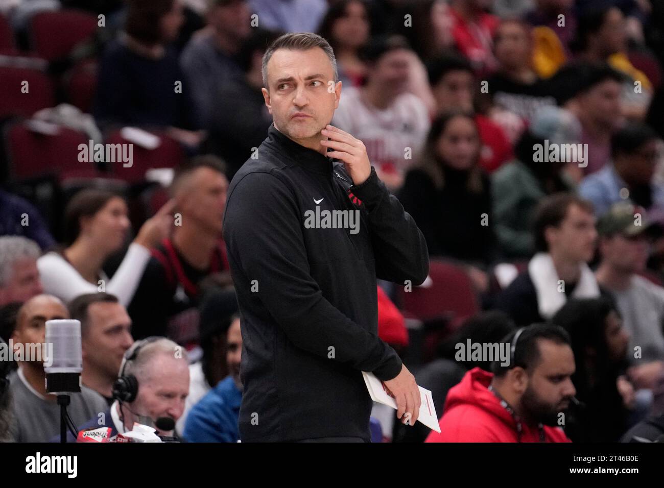 Toronto Raptors head coach Darko Rajaković looks to the bench during an ...