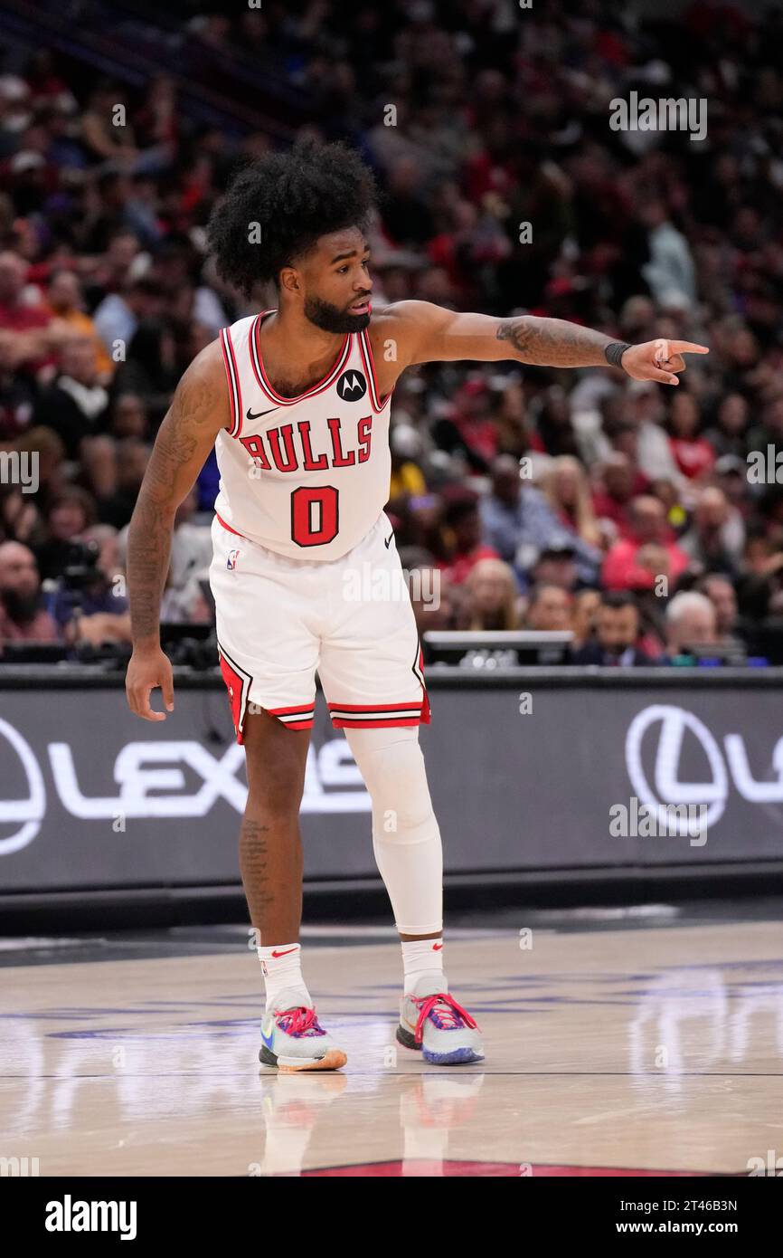 Chicago Bulls' Coby White communicates with a teammate during an NBA ...