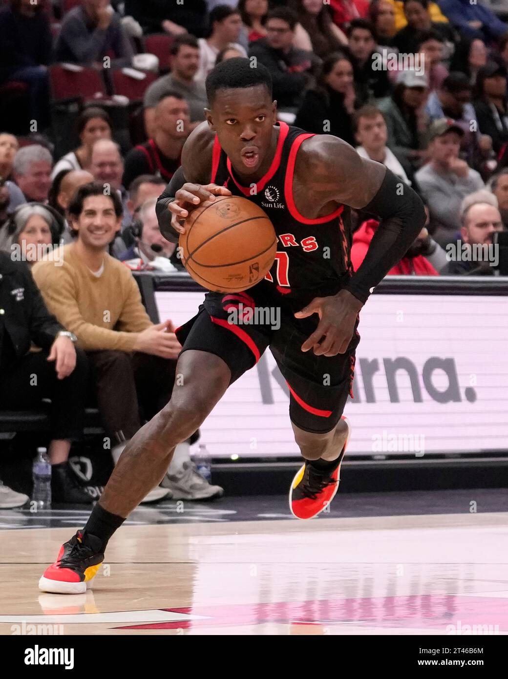 Toronto Raptors' Dennis Schroder drives to the basket during an NBA ...