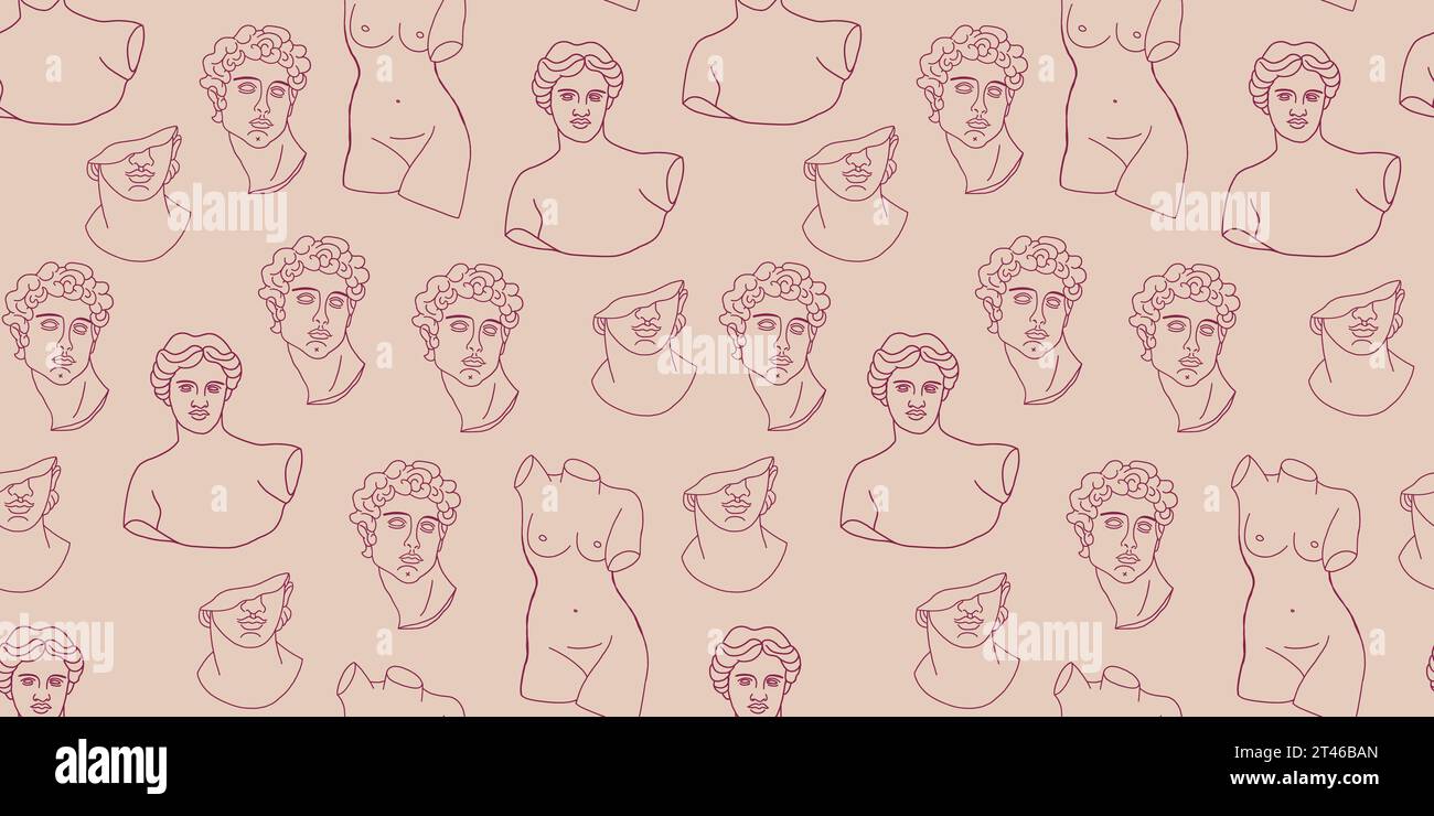 Vector seamless pattern with antique statues outlines. Museum statues ...