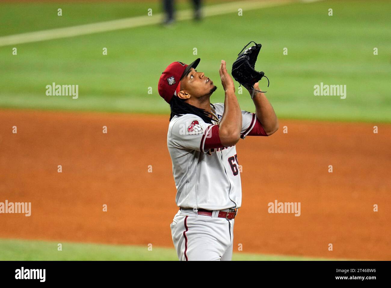 Arizona Diamondbacks relief pitcher Luis Frias celebrates after Game 2 ...