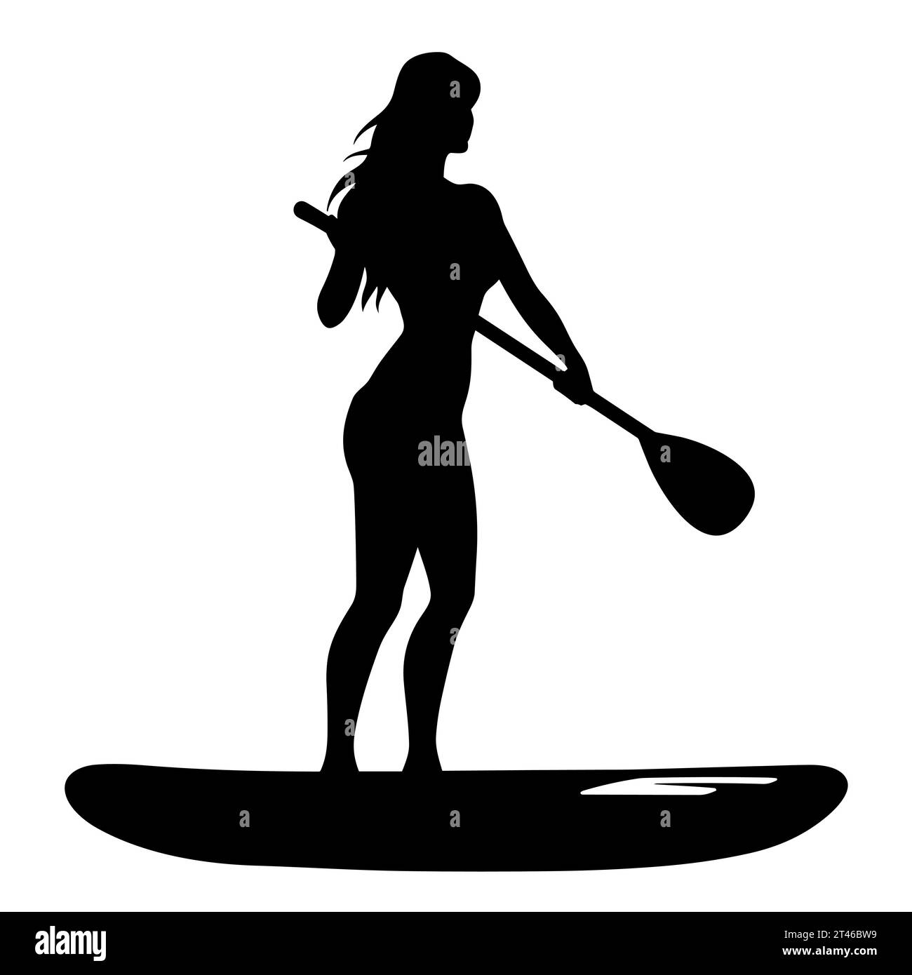 Paddleboarding woman silhouette. Paddleboarding woman black icon on white background Stock ...