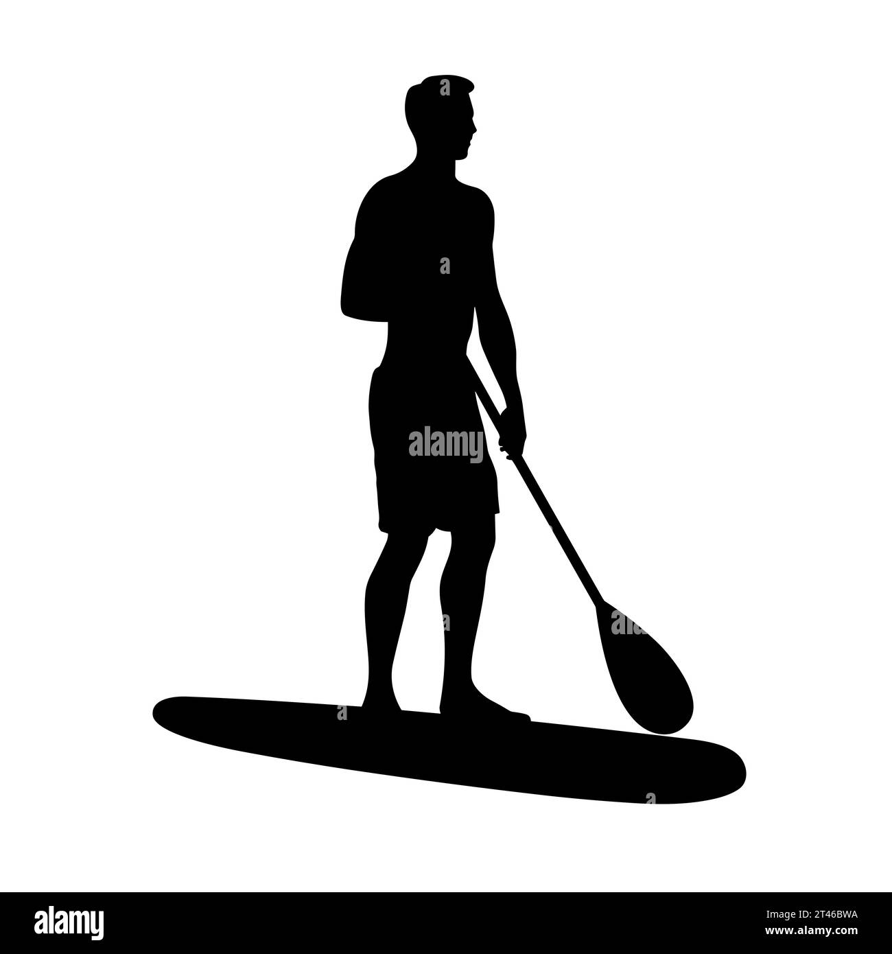 Paddleboarding man silhouette. Paddleboarding man black icon on white background Stock Vector ...
