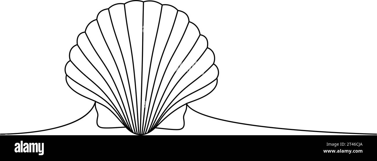 Scallop sea shell one line continuous drawing. Tropical underwater ...