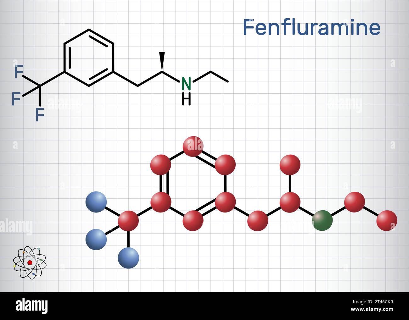 Fenfluramine drug molecule. It is phenethylamine, used as an appetite ...