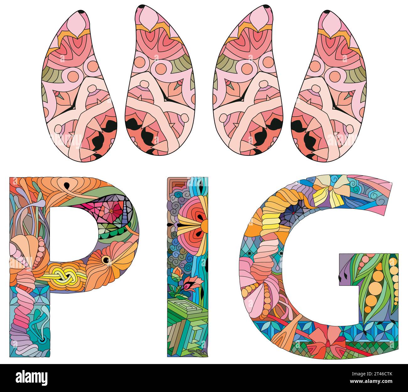 Hand-painted art design. Hand drawn illustration word PIG for t-shirt ...