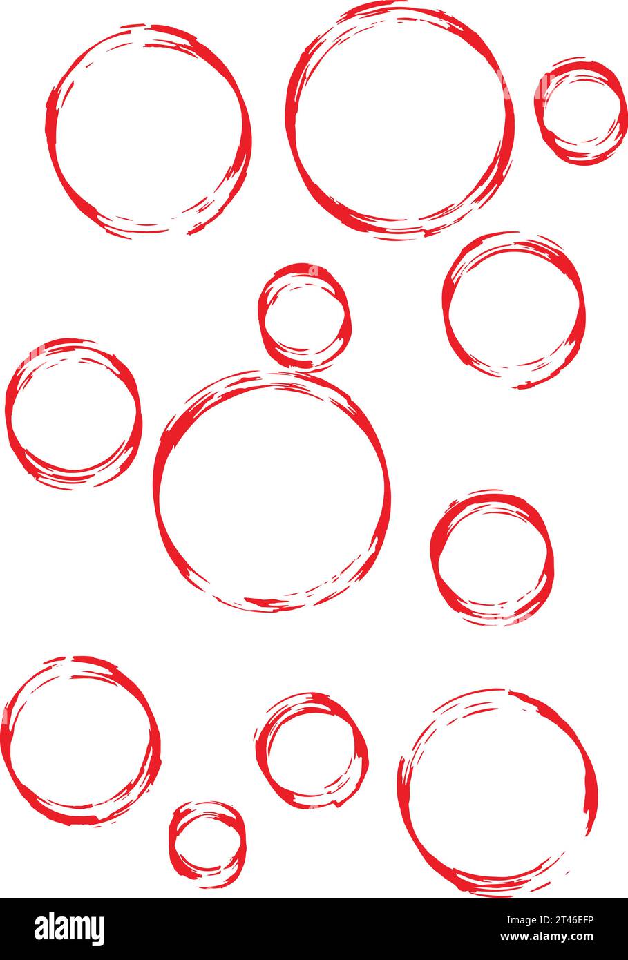 A set of red circles on a white background, resembling bubbles floating ...
