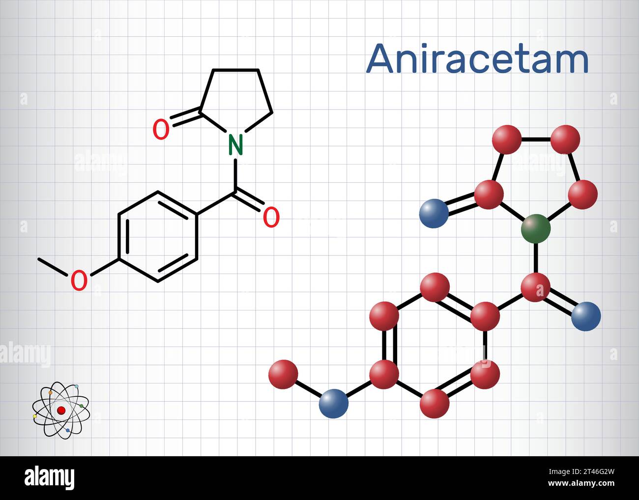 Aniracetam molecule. It is nootropic drug used to ameliorate memory, attention disturbances ...