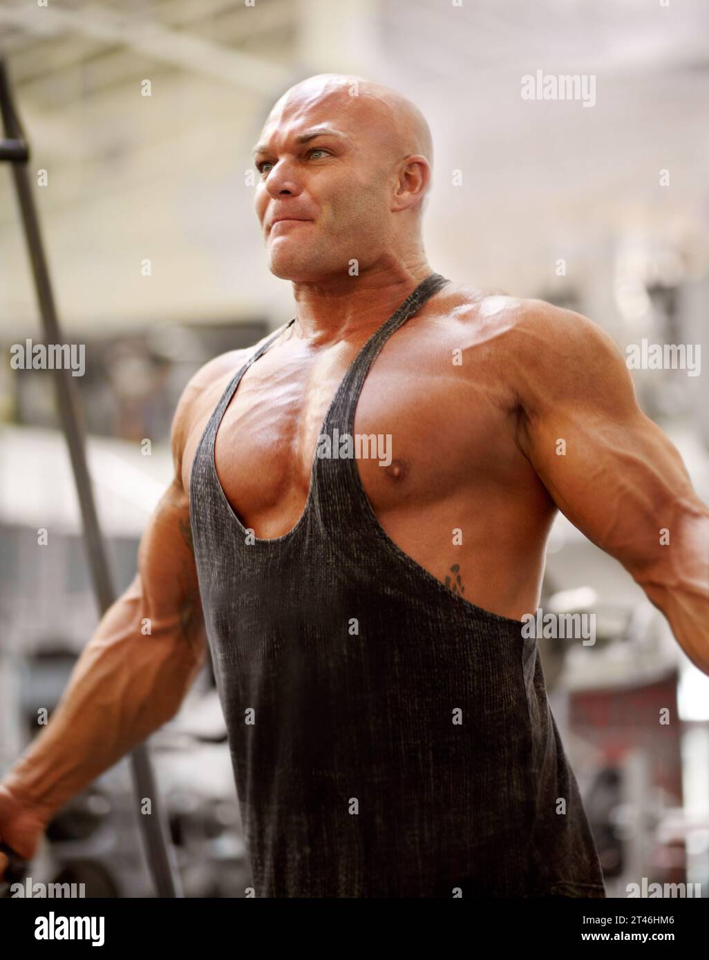 Body builder, exercise and man in a gym with power, weightlifting ...