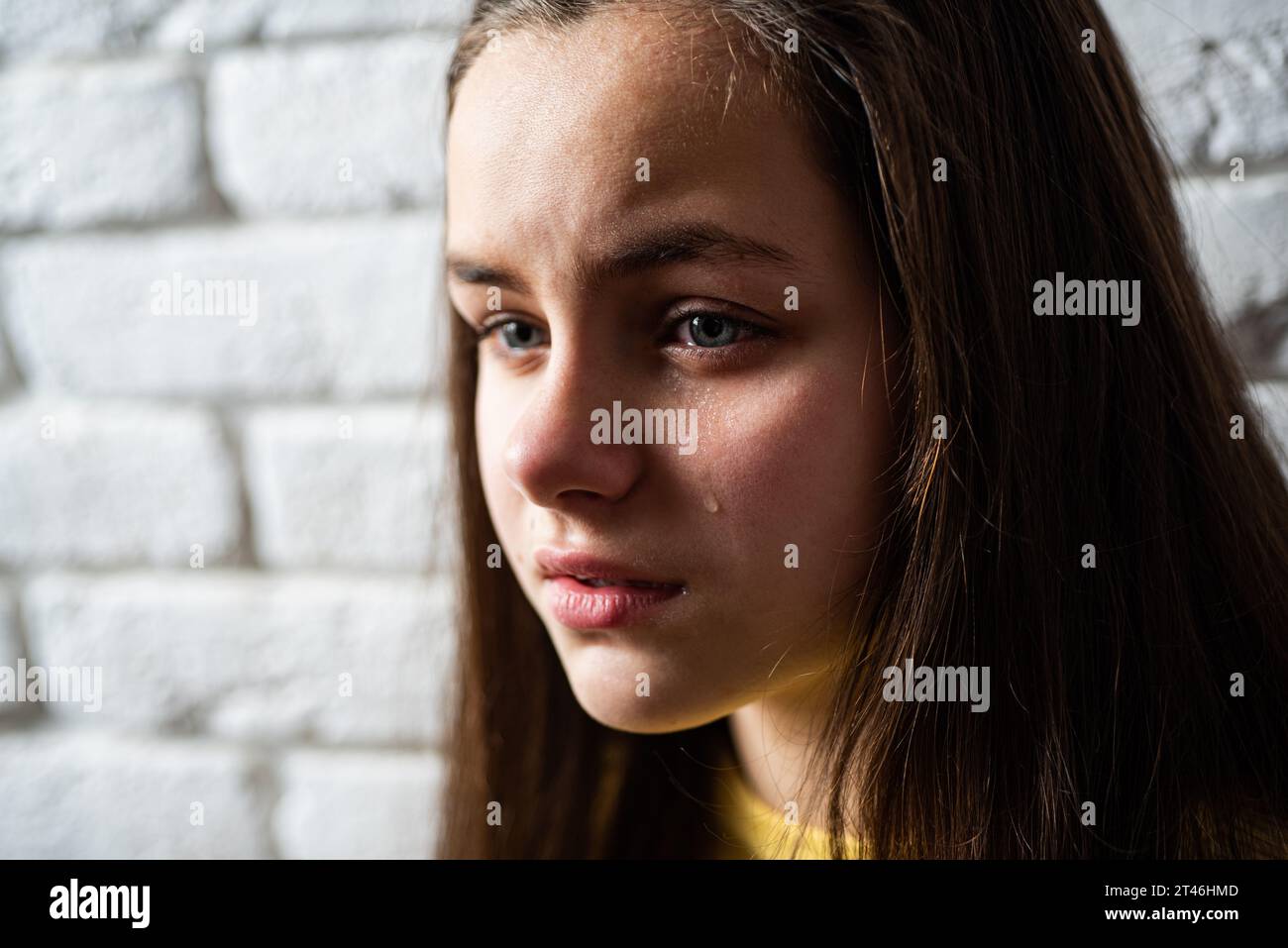 Portrait of a crying child with tears, close-up. The kid is crying ...