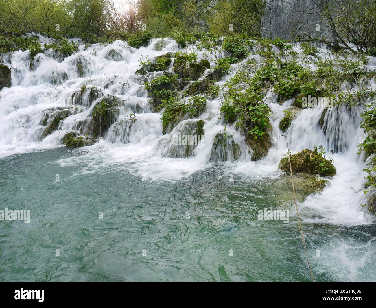 Low shutter speed of beautiful waterfalls, Plitvice lakes national park ...