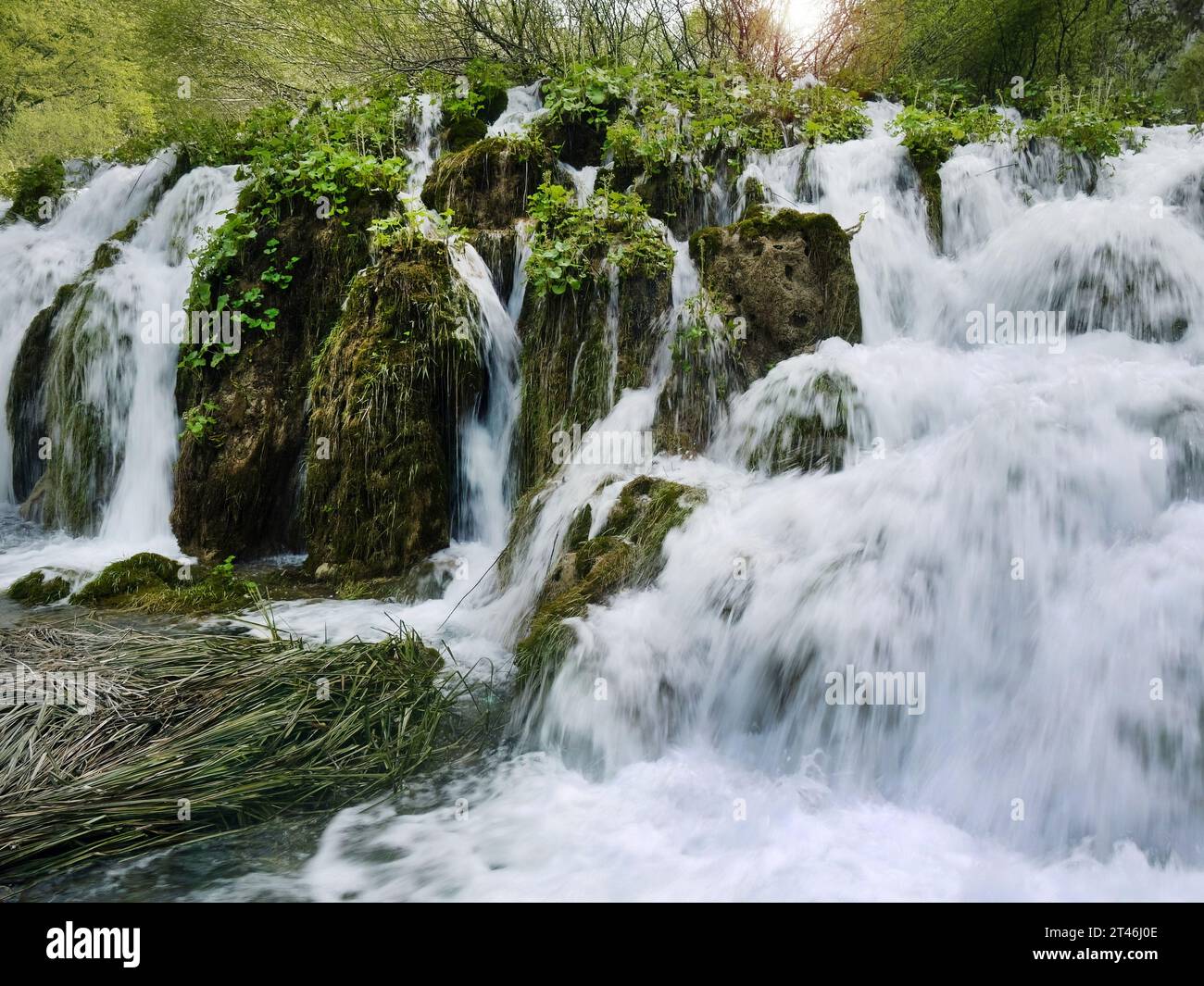 Low shutter speed of beautiful waterfalls, Plitvice lakes national park ...