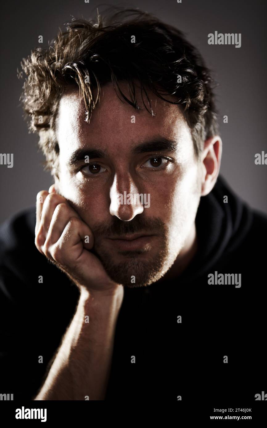 Man, depression and portrait, sad with mental health and crisis in ...