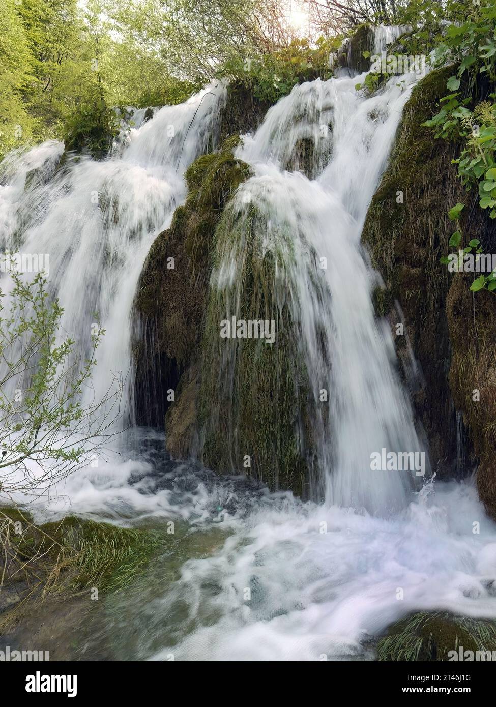 Low shutter speed of beautiful waterfalls, Plitvice lakes national park ...