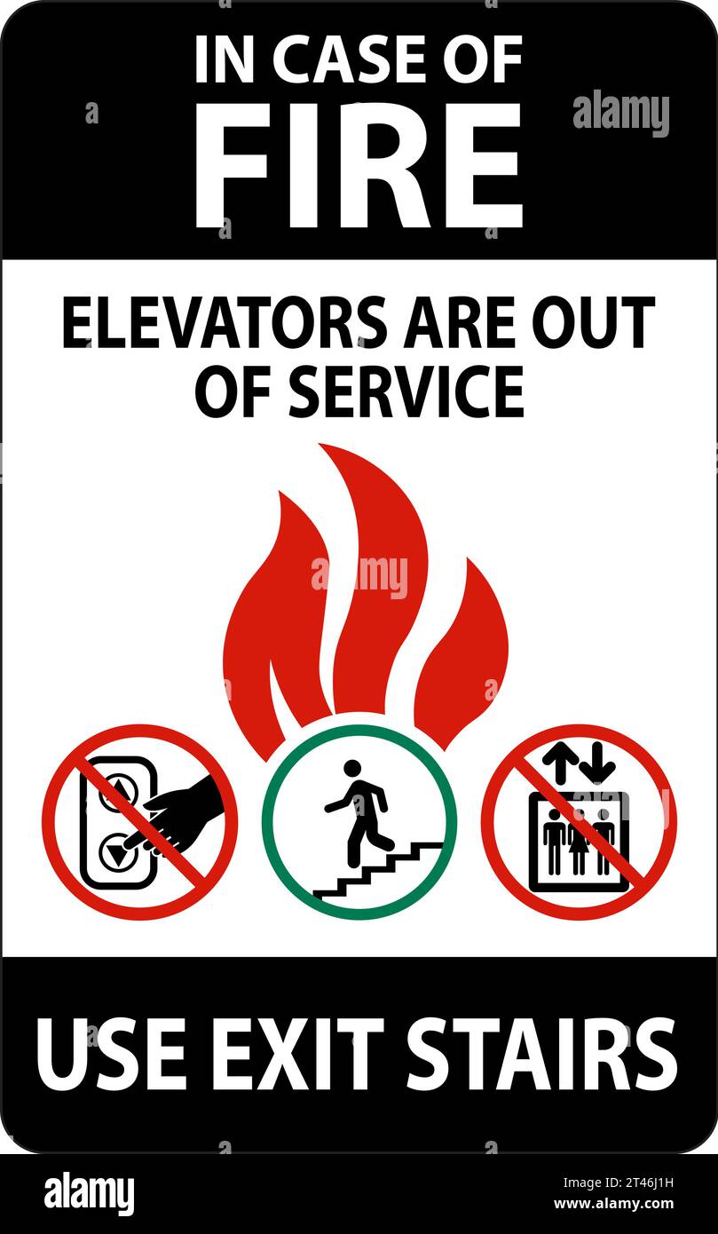 Elevators sign in case of fire use stairs Stock Vector Images - Alamy
