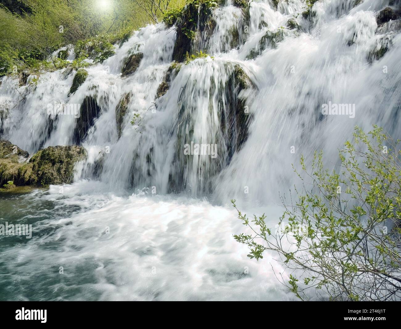 Low shutter speed of beautiful waterfalls, Plitvice lakes national park ...