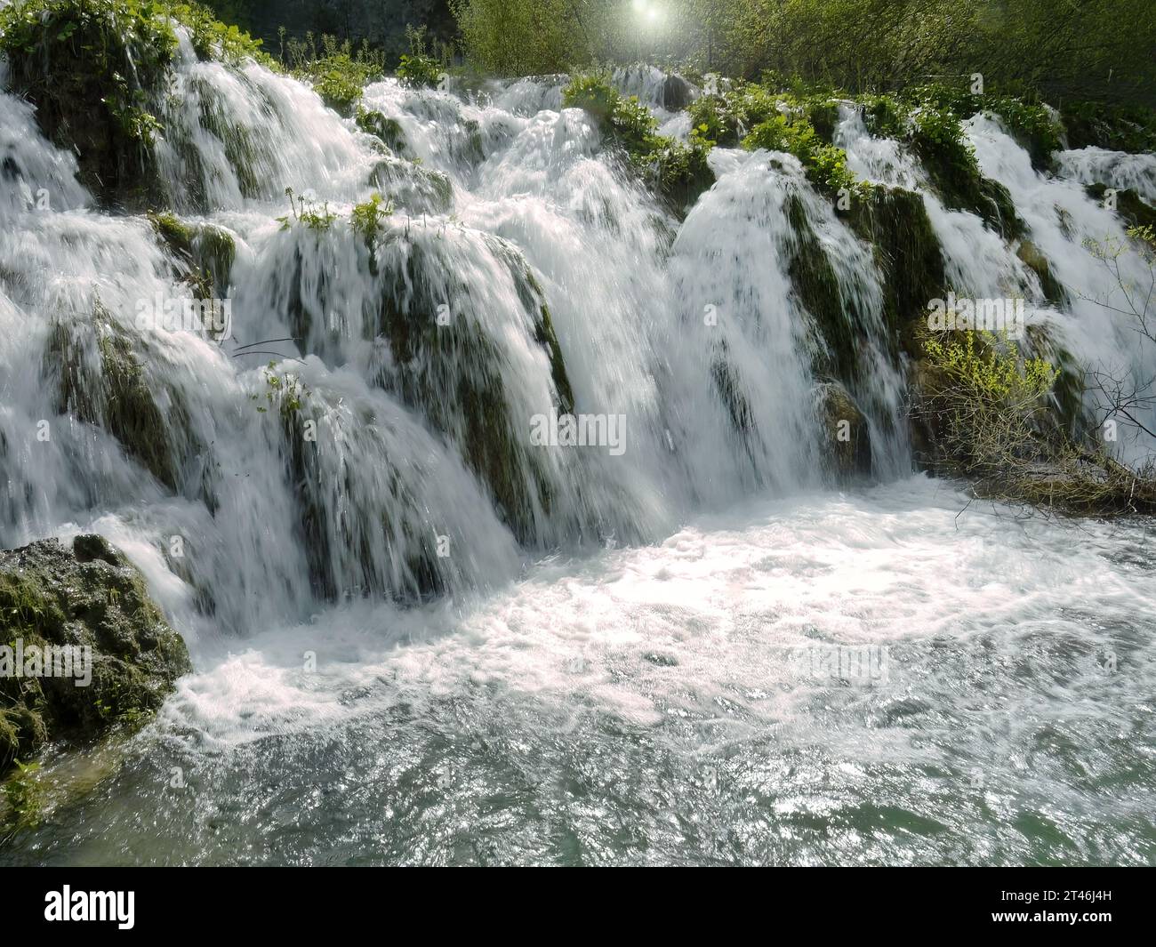 Low shutter speed of beautiful waterfalls, Plitvice lakes national park ...