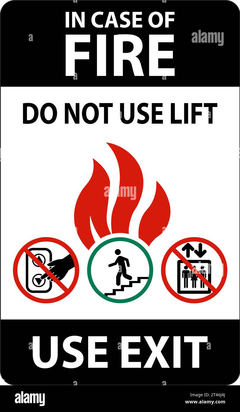 In Case Of Fire Sign Do Not Use Lift, Use Exit Stock Vector Image & Art ...