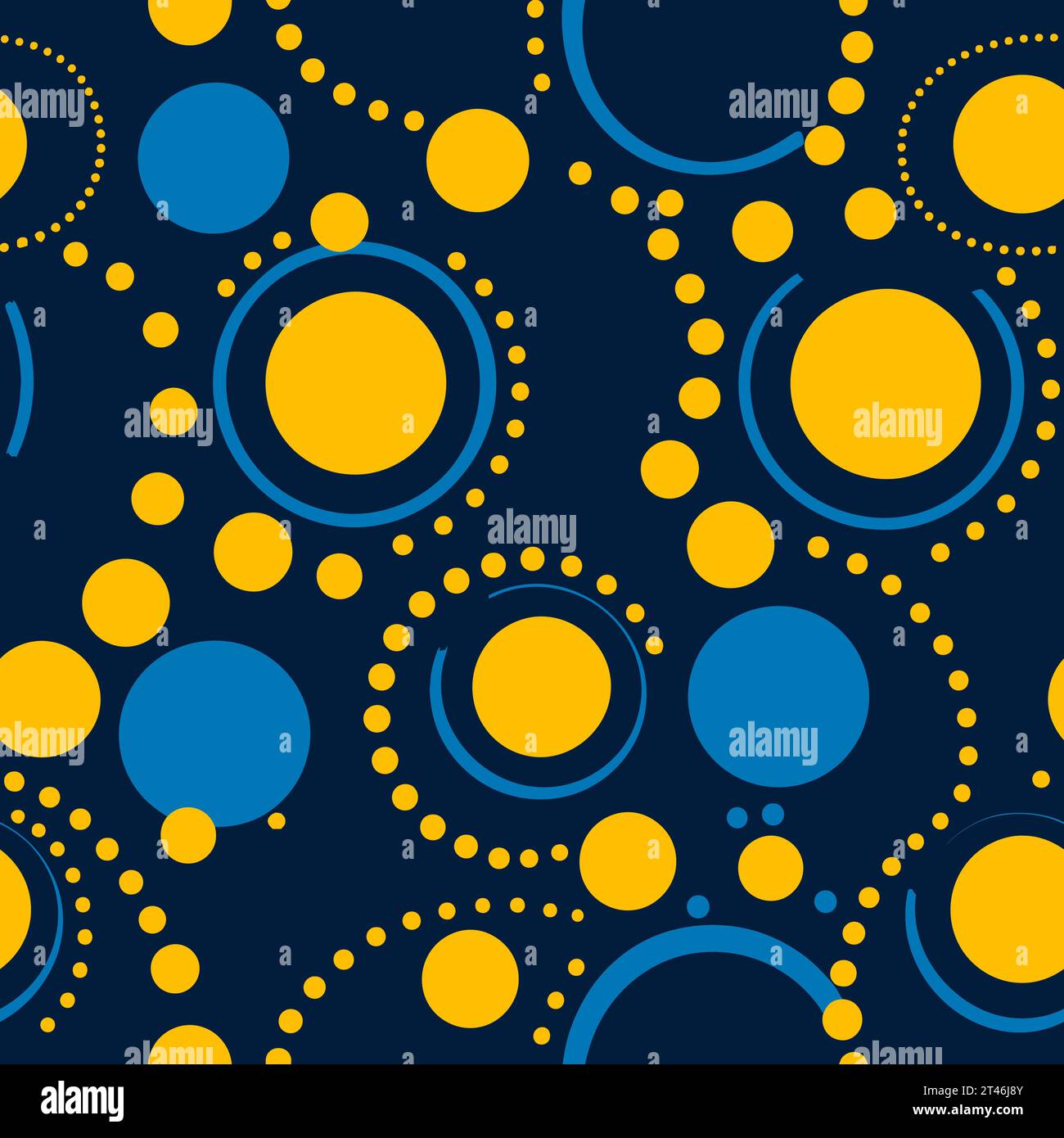 Geometric abstract art with blue and yellow circles, seamless pattern ...