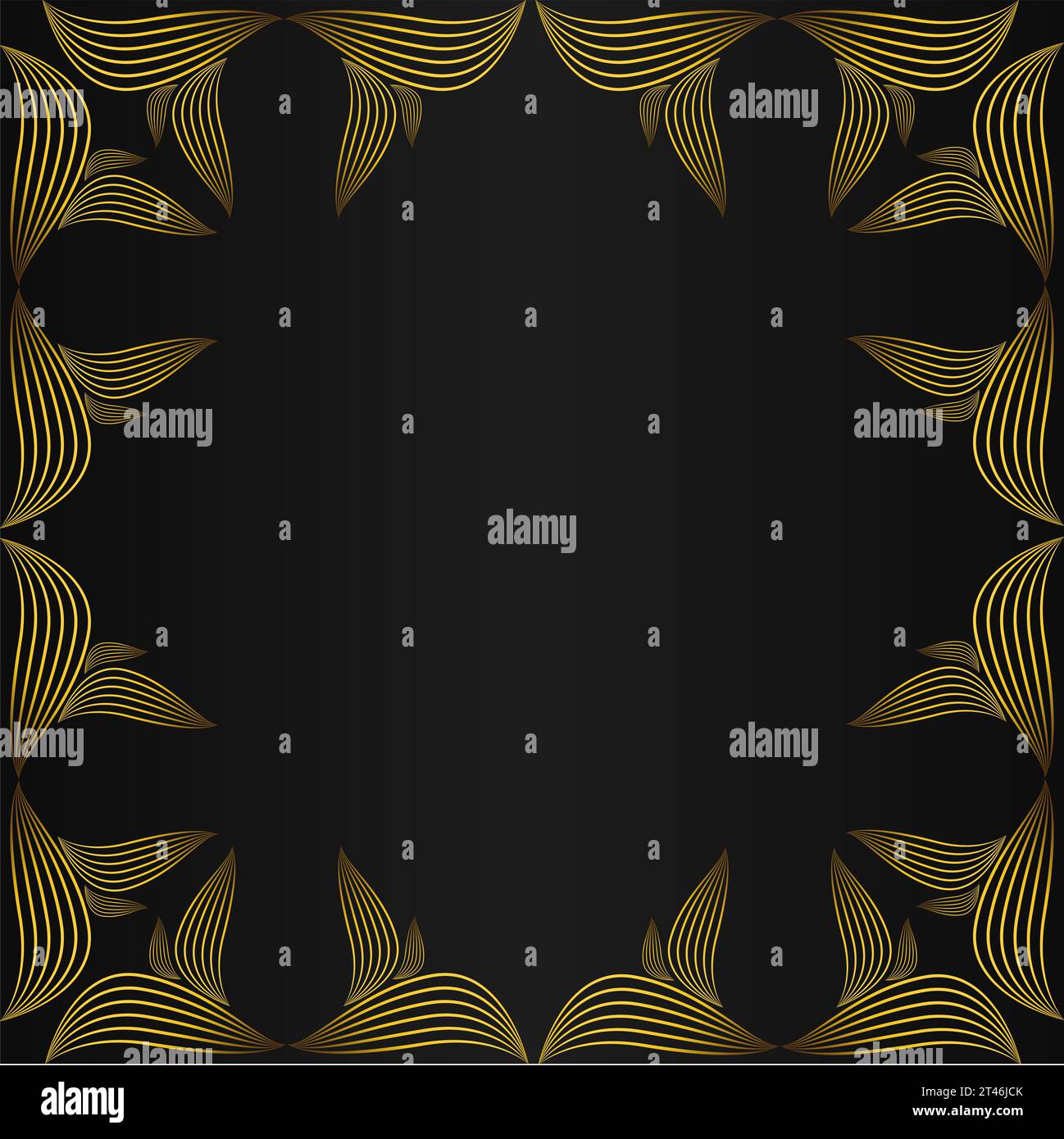 gold floral line frame decoration on black background design Stock ...