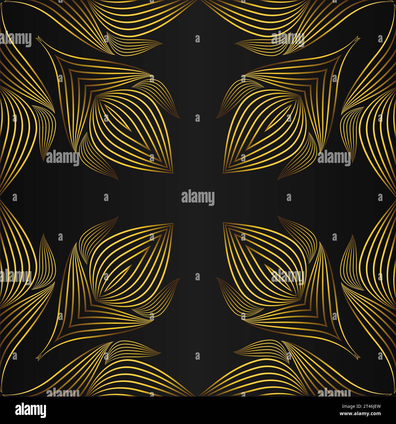 gold floral line frame decoration on black background design Stock ...