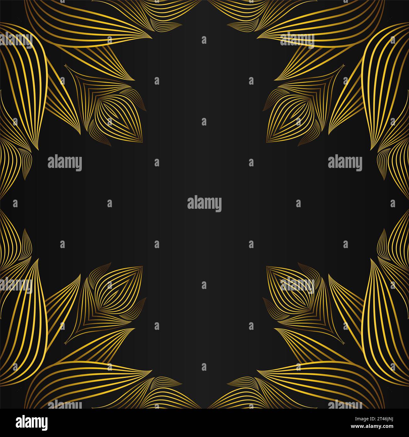 gold floral line frame decoration on black background design Stock ...