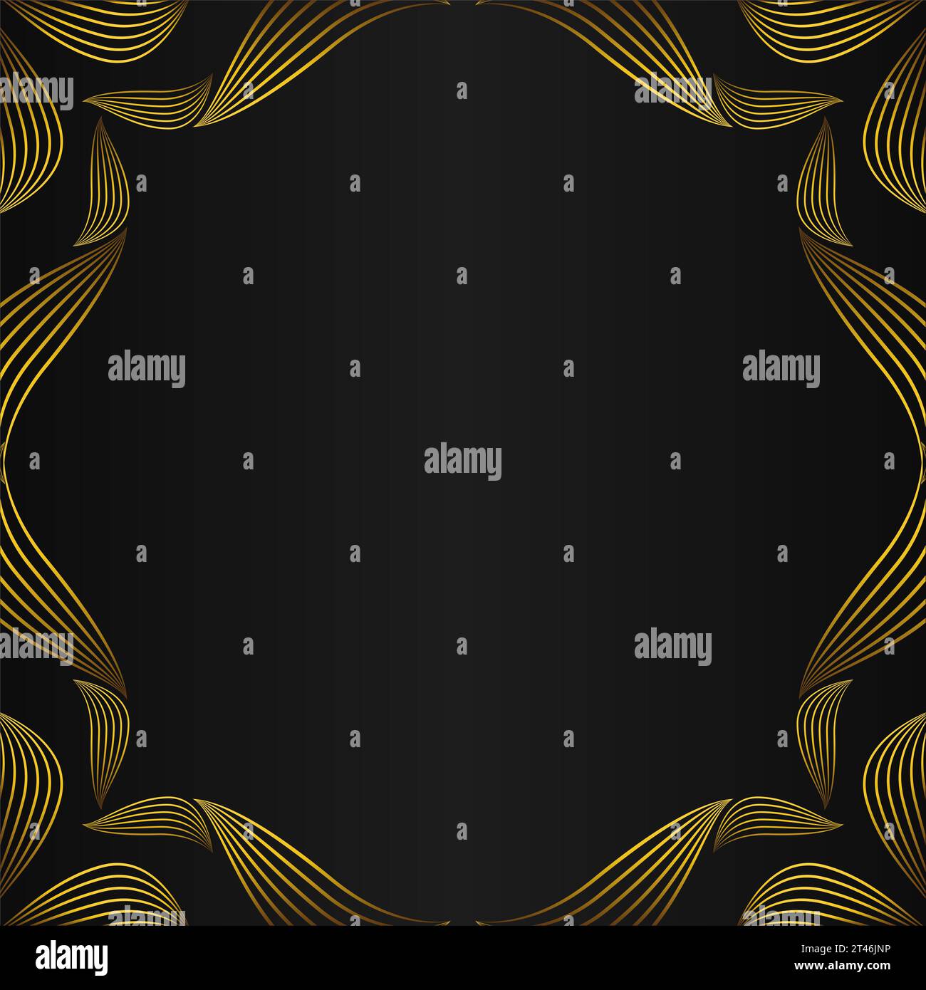 gold floral line frame decoration on black background design Stock ...
