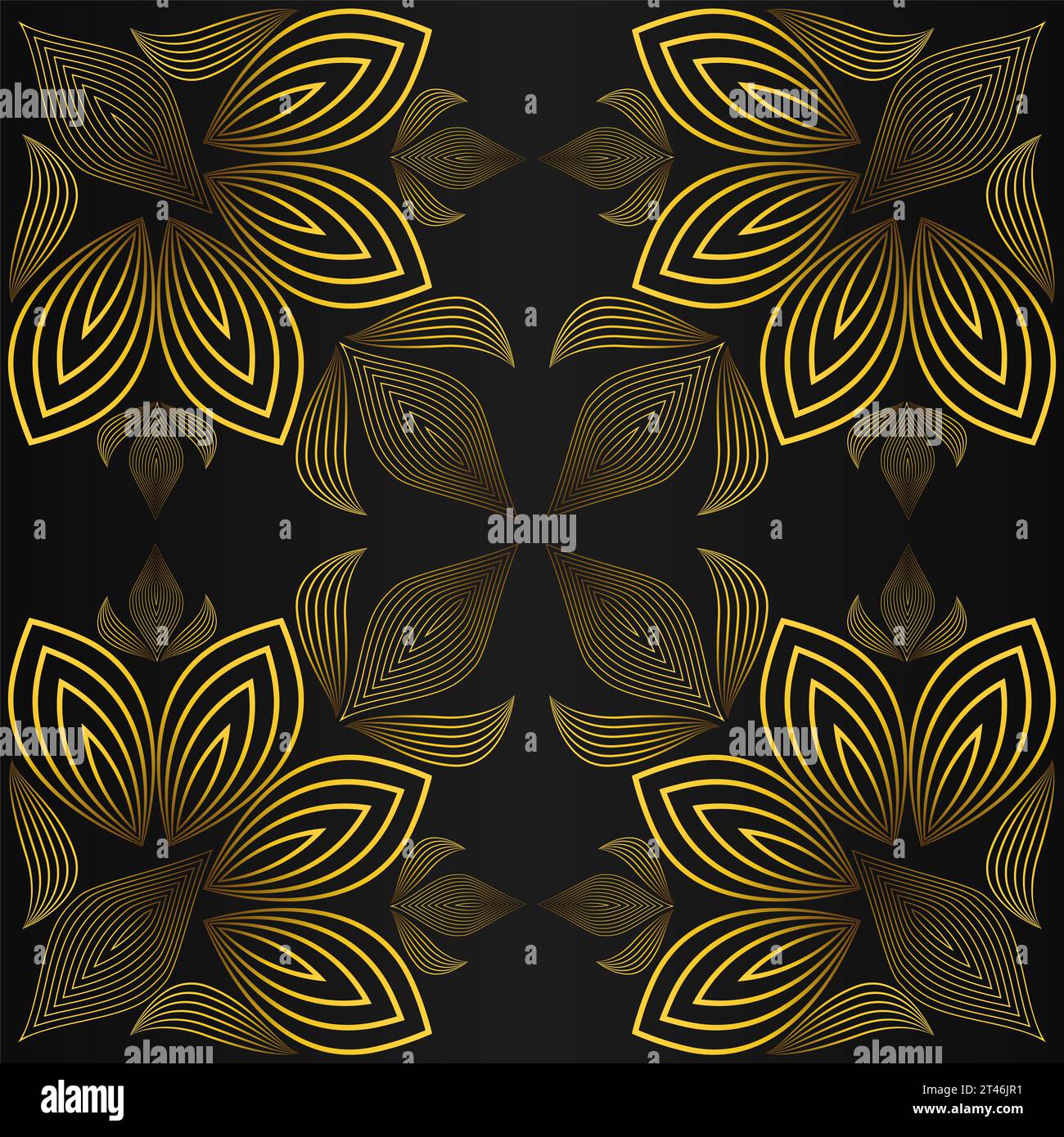 gold floral line frame decoration on black background design Stock ...