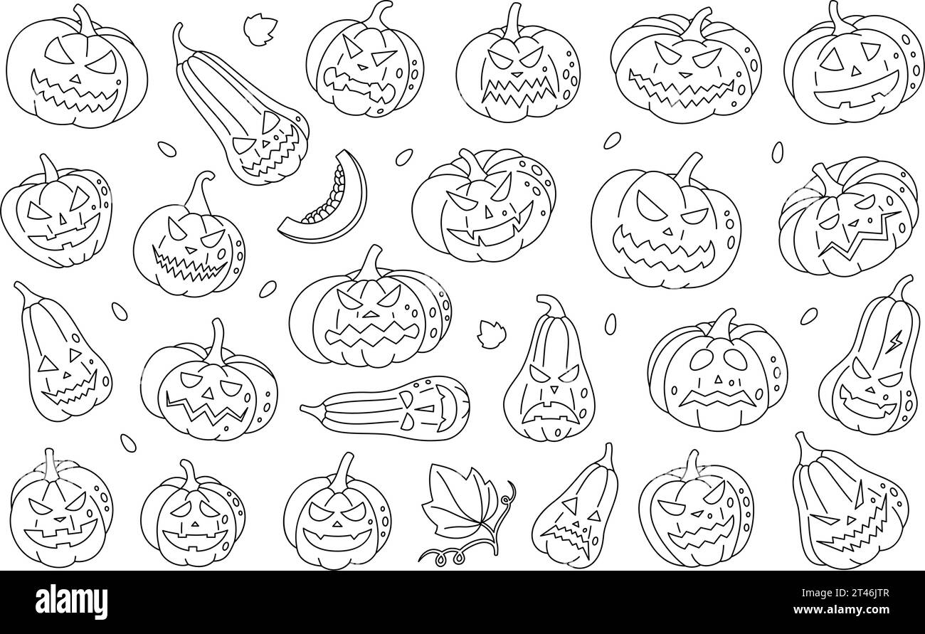 Pumpkins scary faces outline set. Autumn pumpkins faces. Autumn ...