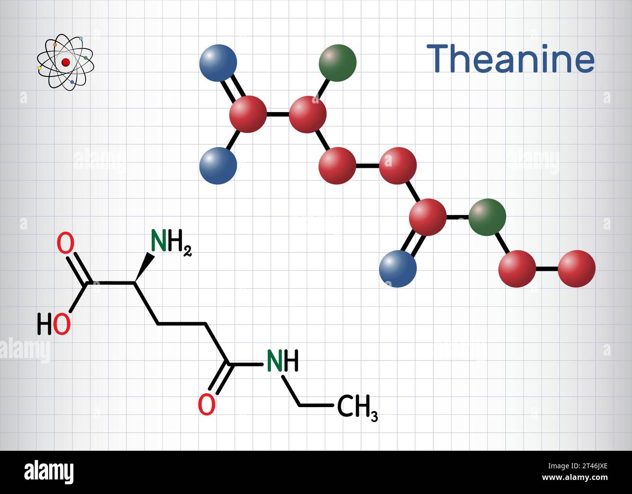 Theanine, theanin molecule. It is neuroprotective agent, plant ...