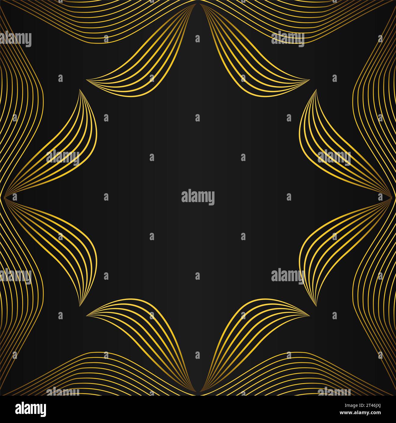 gold floral line frame decoration on black background design Stock ...