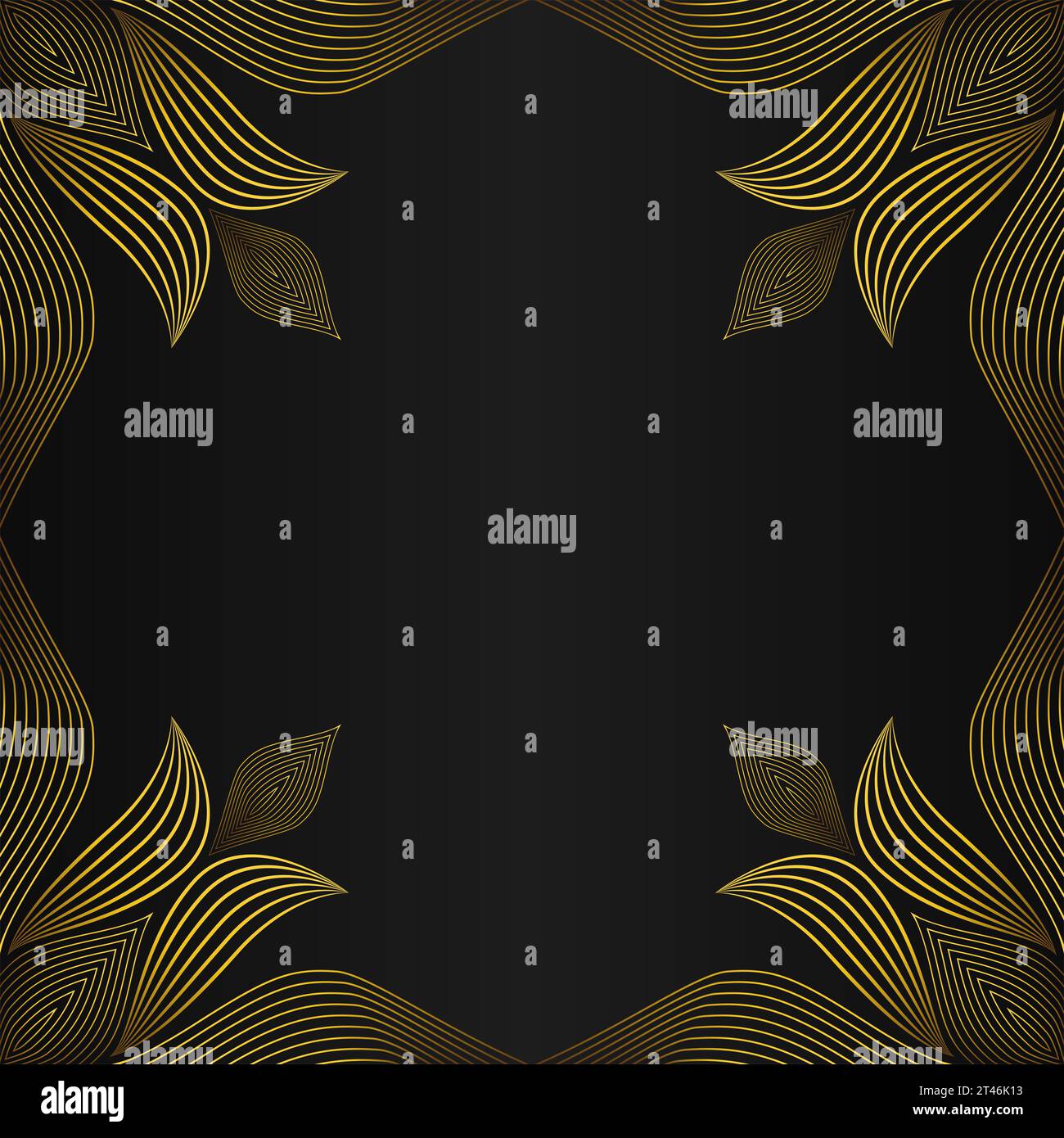 gold floral line frame decoration on black background design Stock ...