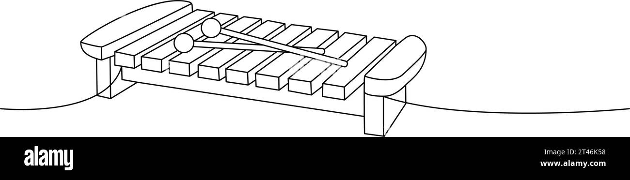 Wooden xylophone one line continuous drawing. Musical instruments ...